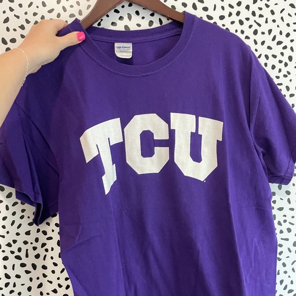 Gildan | Shirts | Purple Tcu Block Letter T Shirt | Poshmark